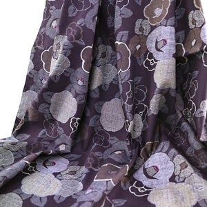 Japanese Dobby Cotton Floral Tsubaki Purple - 50cm - Japanese Pattern ...