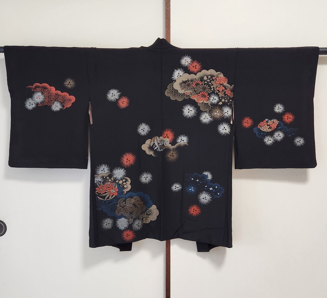 Black Silk Haori With Hanabi Pattern Vintage Haori Haori - Etsy