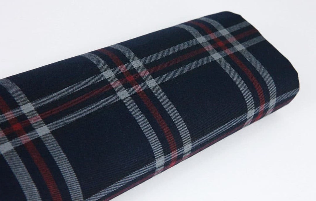 Navy Blue Plaid Pattern Fabric 50cm, Japanese Fabrics, Check Pattern ...