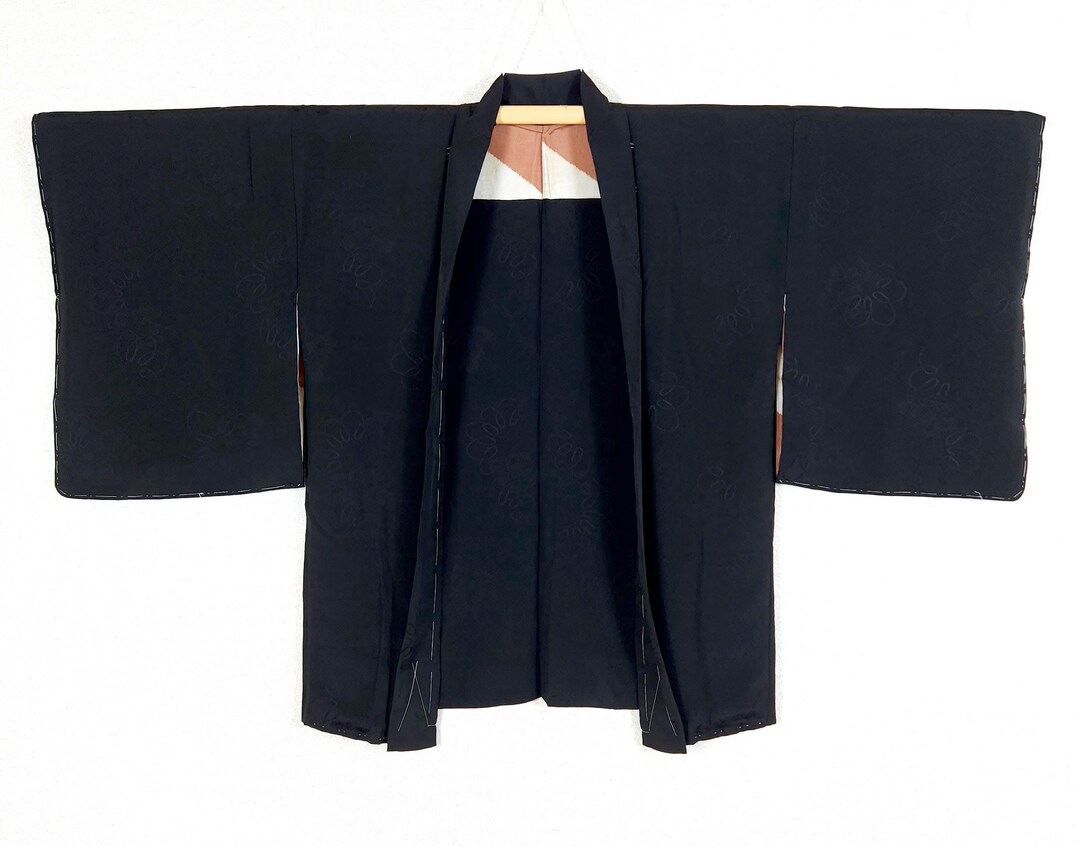 Vintage Haori Black Silk With Ivory and Brown Lining, Vintage Haori ...