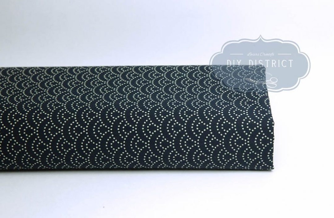 Navy Blue Dotted Seigaiha Japanese Fabric -50cm, Seigaiha, Japanese ...