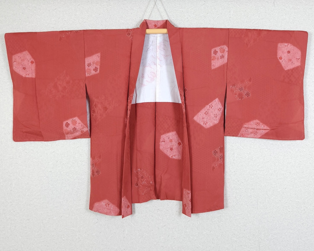 Pink-orange Jacquard Haori With Floral Patterns, Vintage Haori, Haori ...