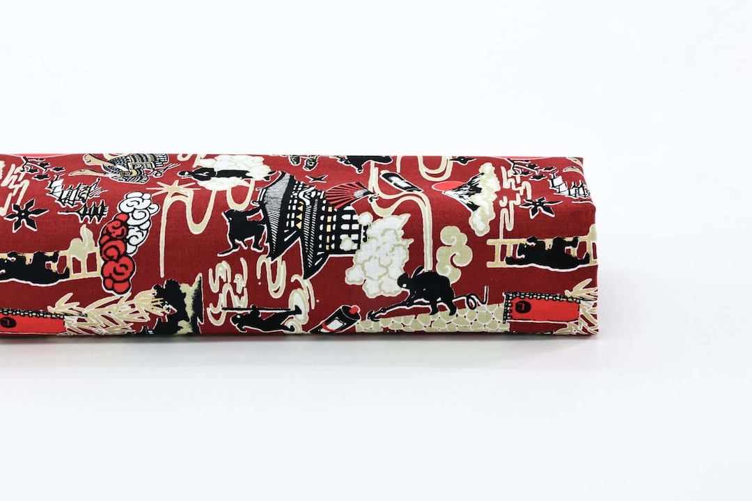 Japanese Ninja Manga Fabric With Red Background - 50cm, Japanese Manga ...