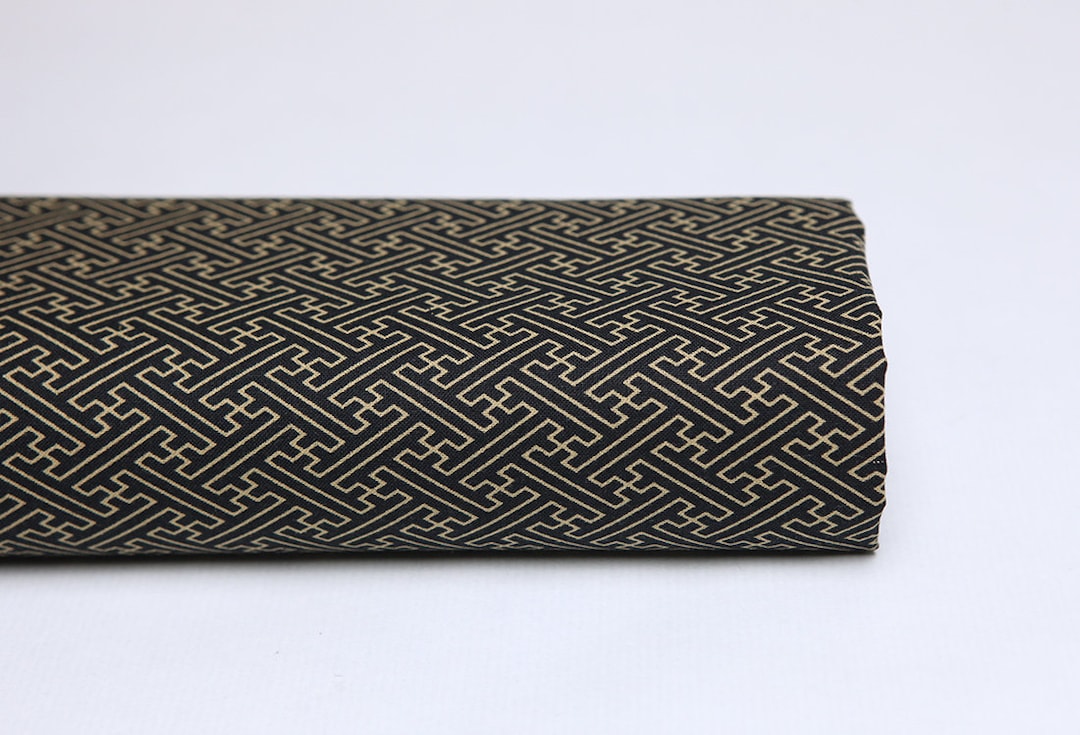 Japanese Sayagata Fabric Black Background - 50cm, Sayagata, Geometric ...