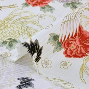 Japanese Tsuru Fabric Floral Pattern Ivory Background 50cm Japanese ...