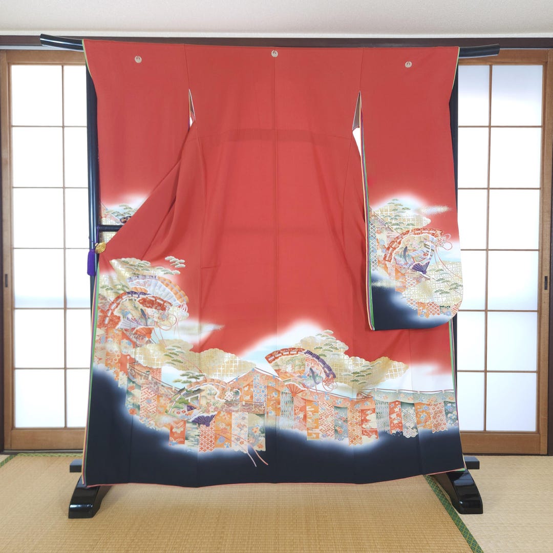 Red Furisode With Layered Sleeves, Red Furisode, Wedding Kimono ...