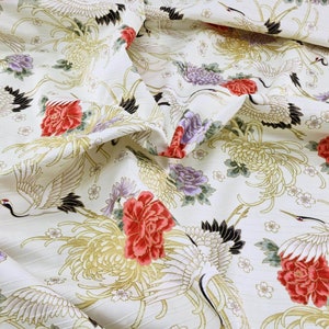 Japanese Tsuru Fabric Floral Pattern Ivory Background 50cm Japanese ...