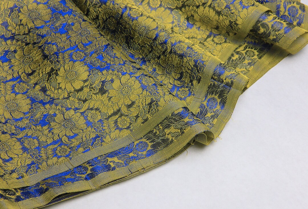 Royal Blue and Yellow Brocade - 50cm, Silk Brocade, Brocade, Flower ...