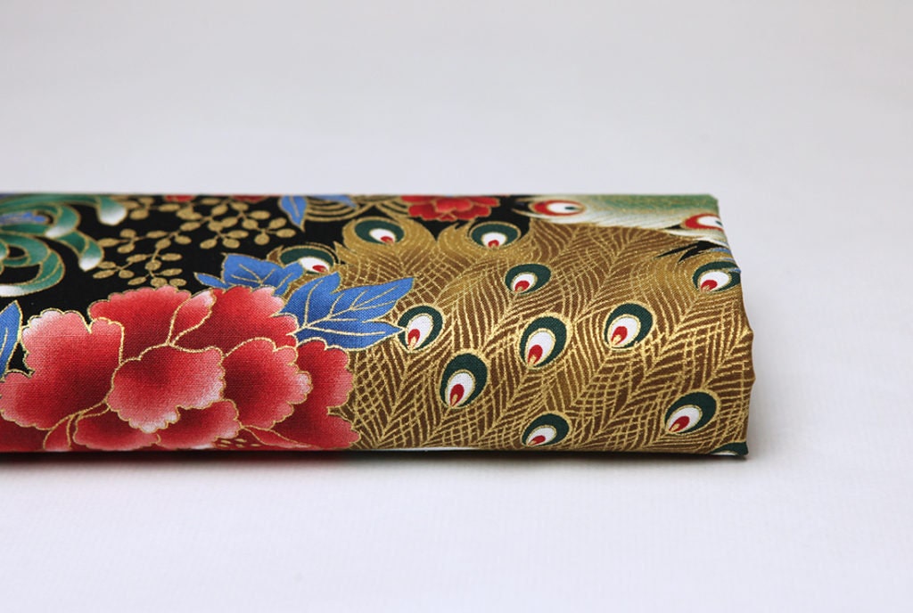 Japanse pauw stof 50cm gouden Japanse stoffen Japanse - Etsy Nederland