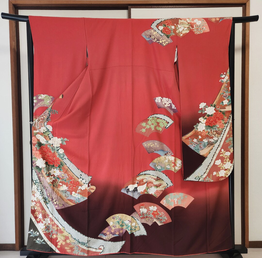 Red Furisode With Peonies and Tanabe Noshi, Red Furisode, Peonies ...