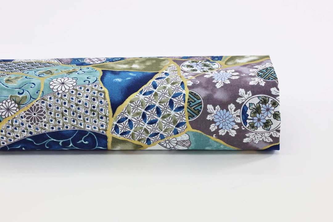 Japanese Fabric Kintsugi Inspired Green, Blue -50cm- Japanese Fabrics ...