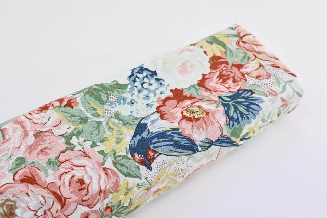 Japanese Quilt Gate Fabric – Birds Flowers on Ivory - 50cm,japanese ...