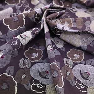 Japanese Dobby Cotton Floral Tsubaki Purple - 50cm - Japanese Pattern ...