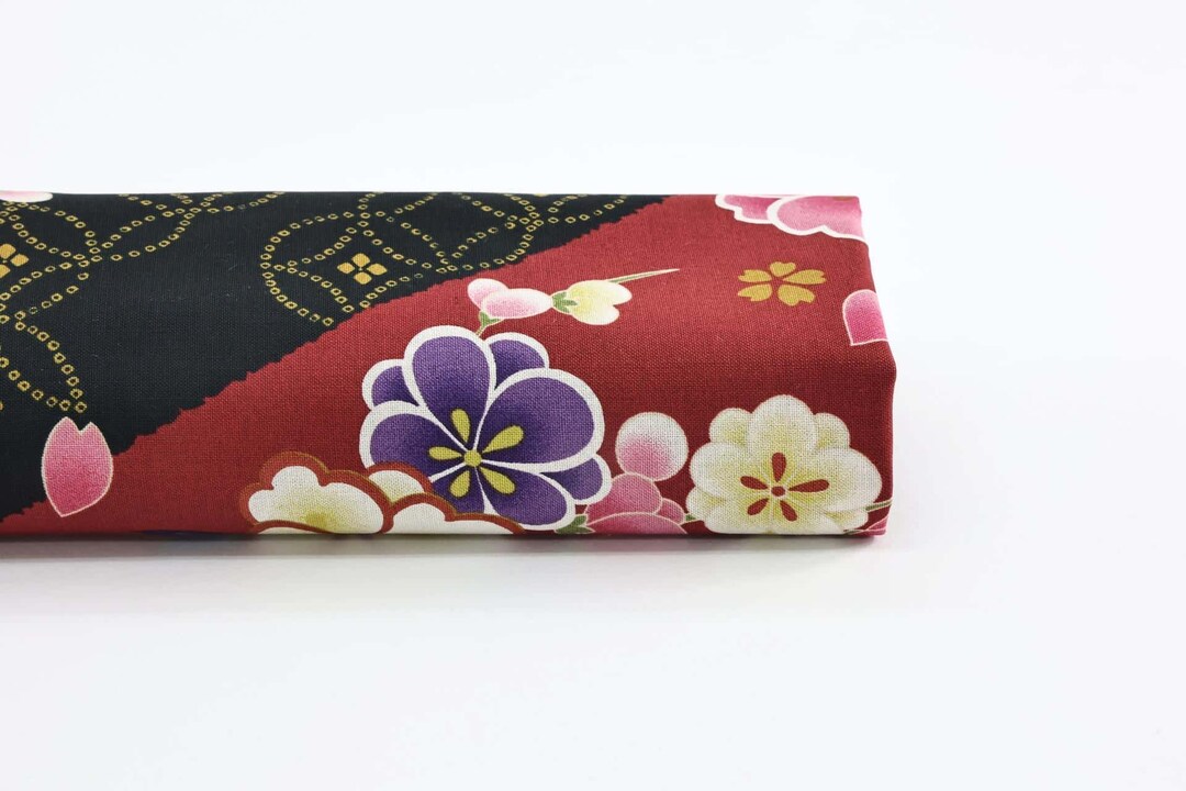Japanese Fabric Kawai Temari and Sakura in Black -50cm-japan Fabric ...