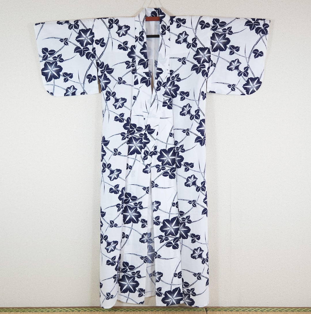 White Yukata With Asagao Flowers, Cotton Yukata, Summer Kimono, Woman ...