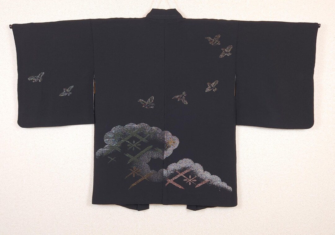 Black Haori With Clouds and Birds, Vintage Haori, Traditional Haori ...