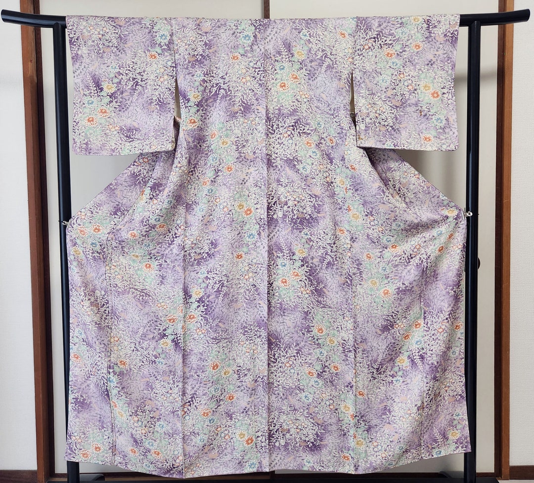 Light Purple Floral Komon Kimono, Komon Kimono, Vintage Kimono, Cloth ...