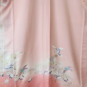 Powder Pink Houmongi Kimono With Cranes, Pink Blue Kimono, Silk Kimono ...