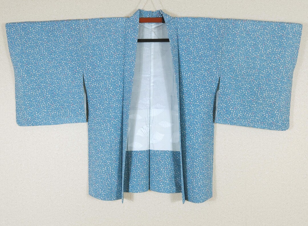Blue Haori With Delicate Heart Patterns, Vintage Haori, Kimono Jacket ...