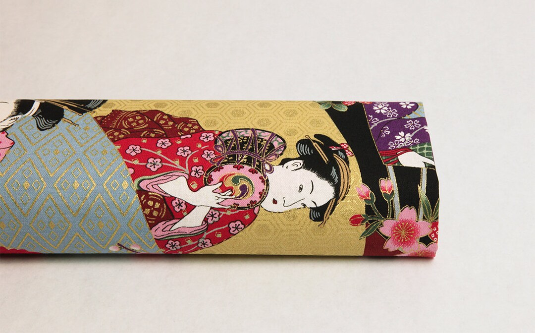 Colorful Japanese Geisha Fabric -50cm- Japanese Fabrics, Japan Textile ...