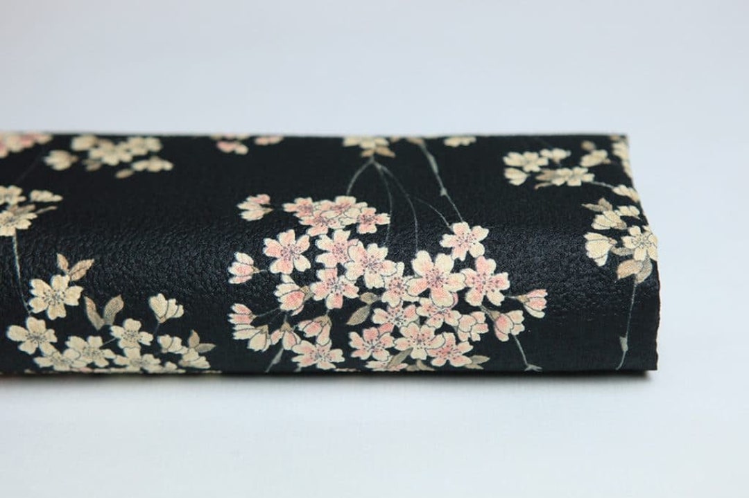 Japanese Sakura Fabric Black Background-50cm, Black Fabric-sakura ...