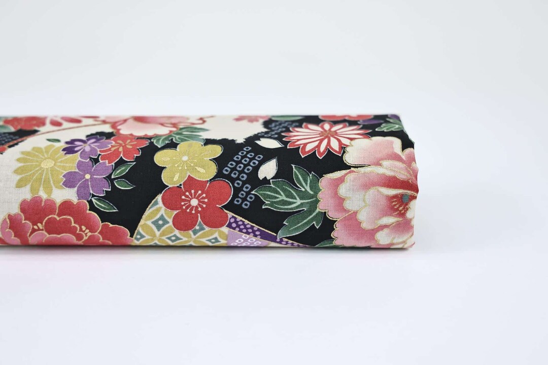 Japanese Fabric Tsuzumi Sensu Colored and Black 50cm Japanese Fabrics ...