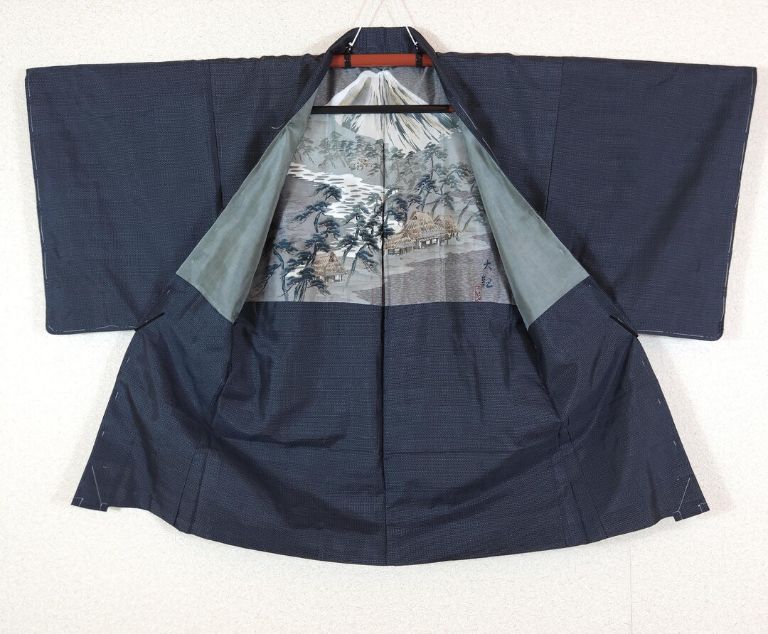 Men's Blue Haori With Mount Fuji Lining, Men Haori, Traditional Kimono ...