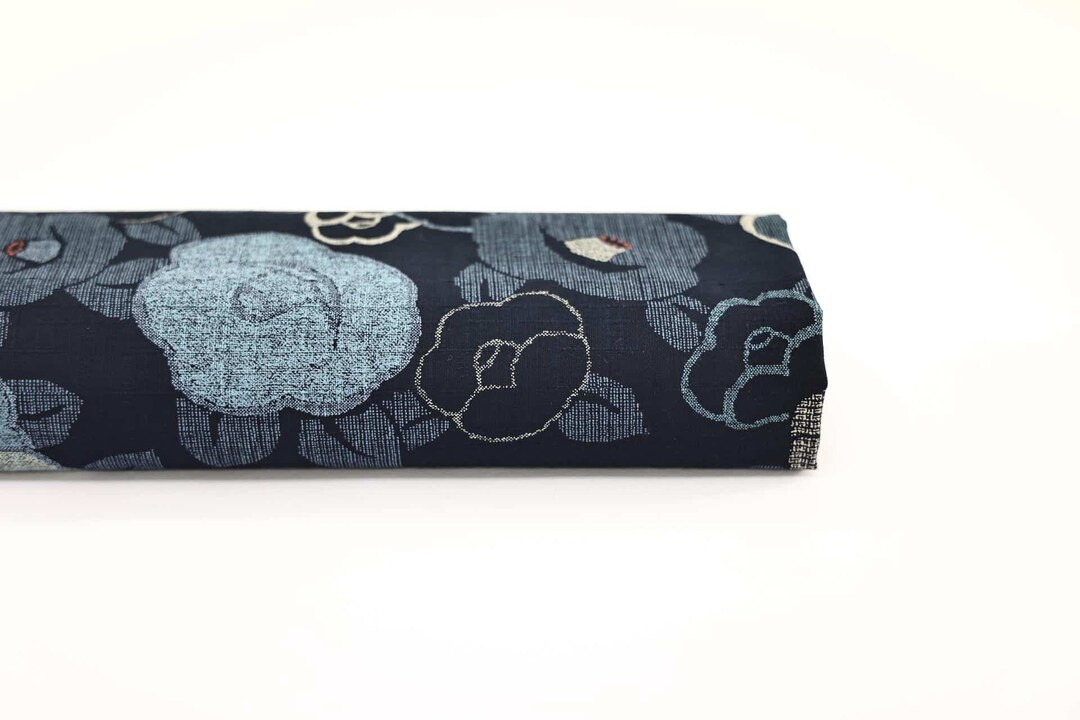 Japanese Dobby Cotton Floral Tsubaki Navy - 50cm - Japanese Pattern ...