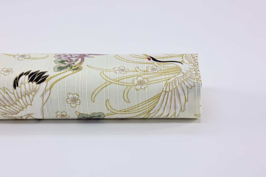 Japanese Tsuru Fabric Floral Pattern Ivory Background 50cm Japanese ...