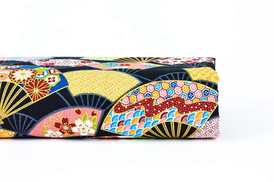 Japanese Fabric Fan Multi-pattern - 50cm, Japanese Fabrics, Fan Pattern ...