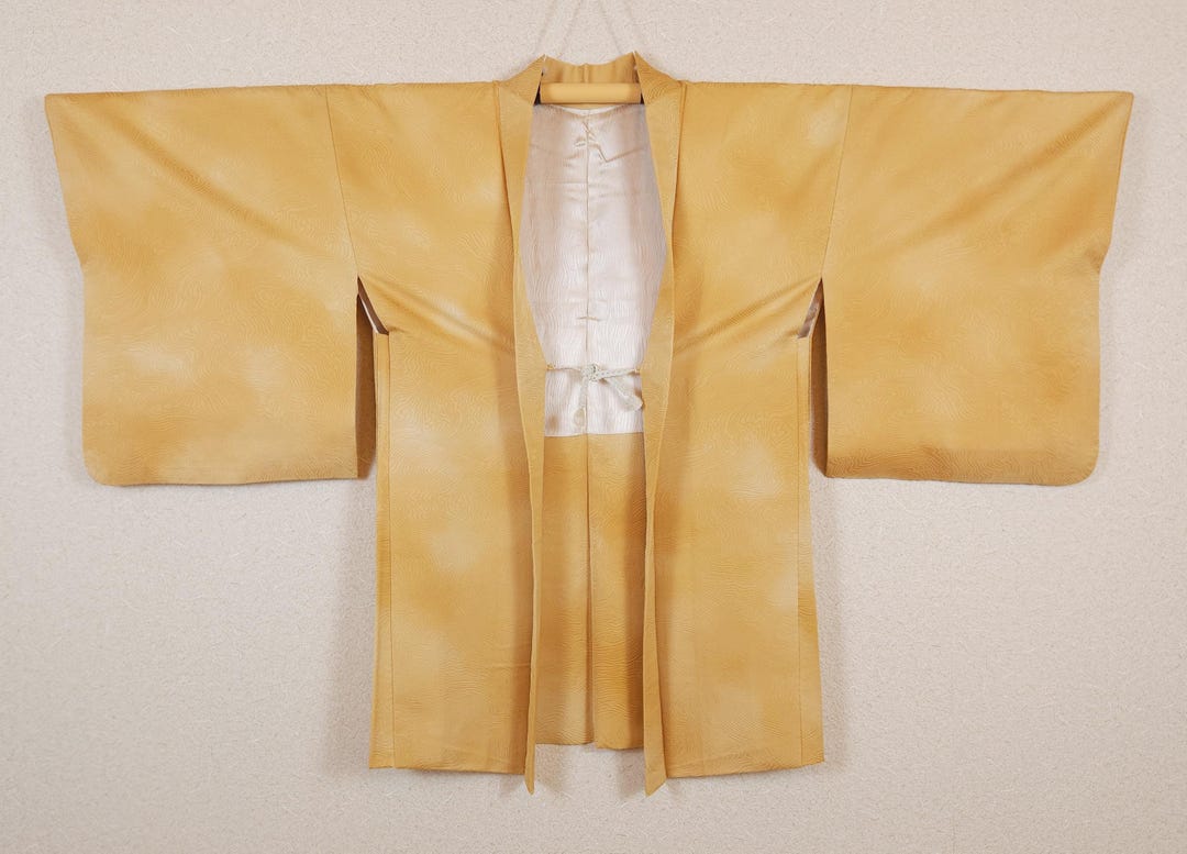 Yellow Jacquard Haori With Wave Pattern, Vintage Haori, Brocade ...