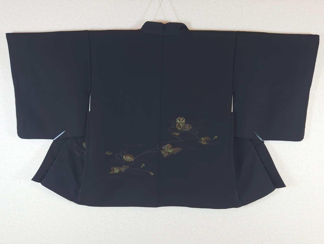 Black Jacquard Haori With Gold Kaike Boxes, Vintage Haori, Traditional ...