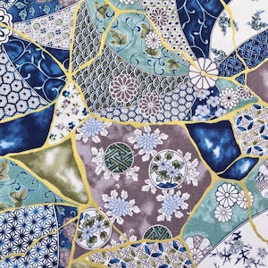 Japanese Fabric Kintsugi Inspired Green, Blue -50cm- Japanese Fabrics ...