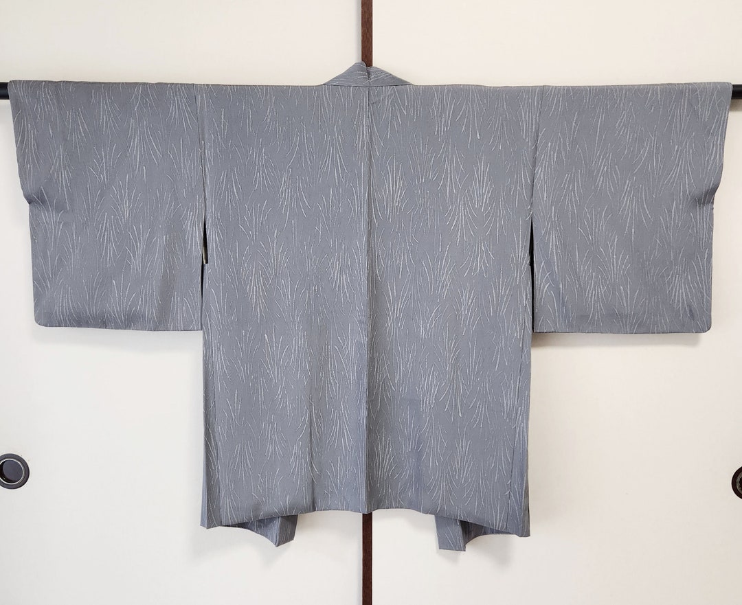 Elegant Gray Brocade Haori With Bamboo Pattern Lining, Traditional ...