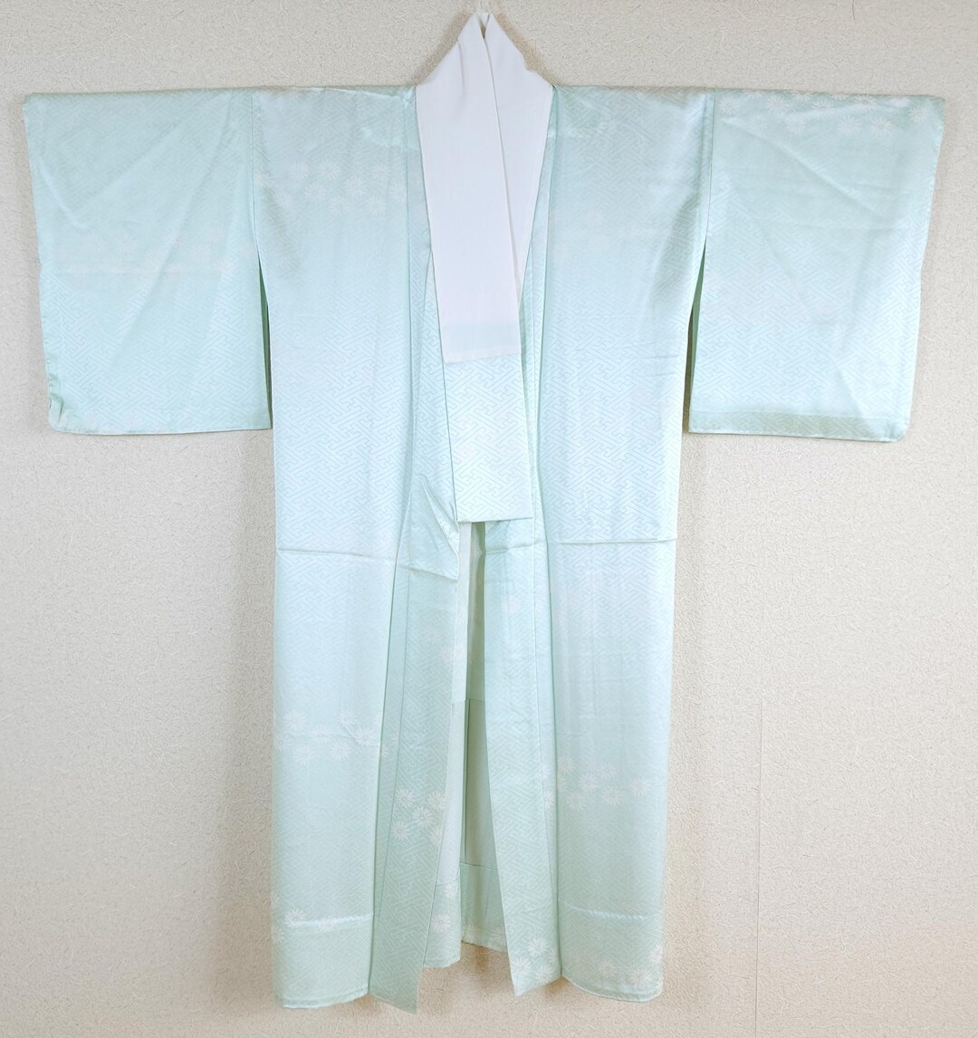 Nagajuban in Green Brocade With Sayagata Pattern, Nagajuban, Kimono ...