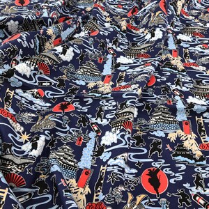Japanese Ninja Manga Fabric With Blue Background - 50cm, Japanese Manga ...