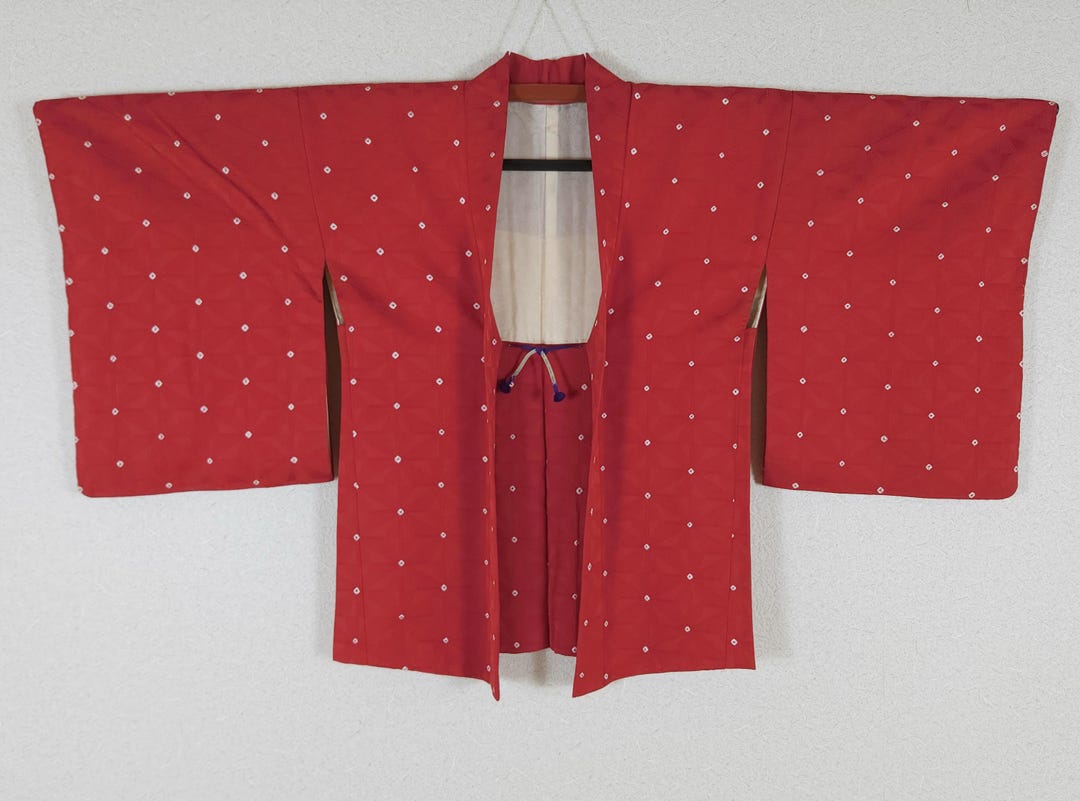 Bright Red Haori With Asanoha Pattern, Vintage Haori, Kimono Jacket ...
