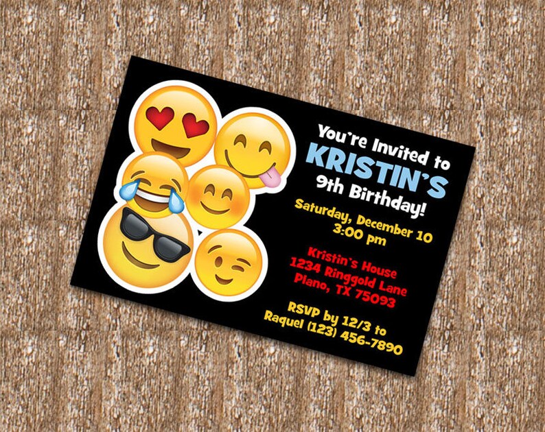 Emoji Invitations Emoticon - Birthday Party Invite - Printable ...