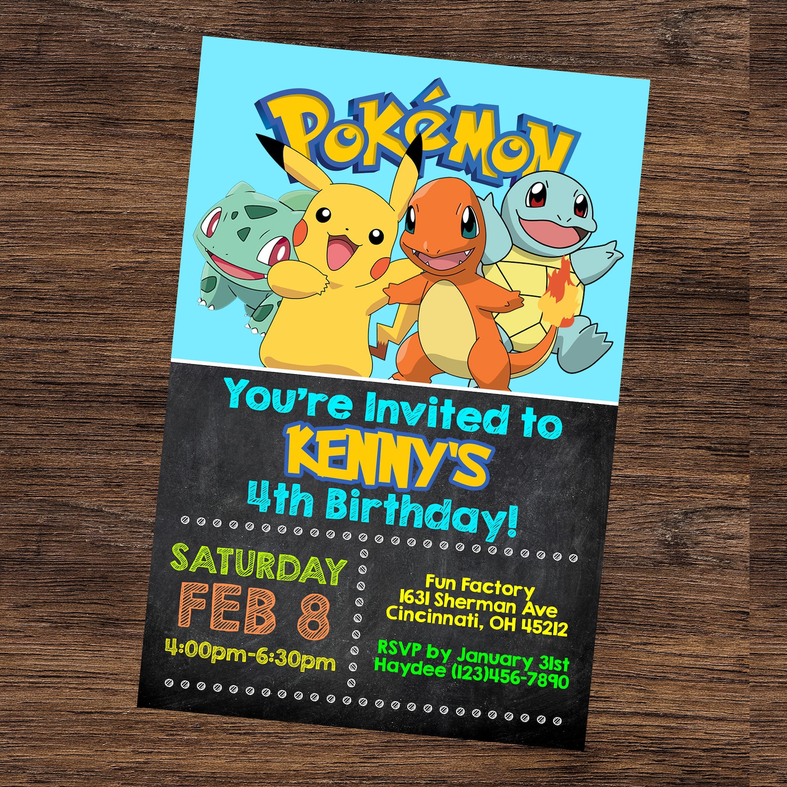 Pokemon Invitations Chalkboard - Birthday Party Invite - Printable ...