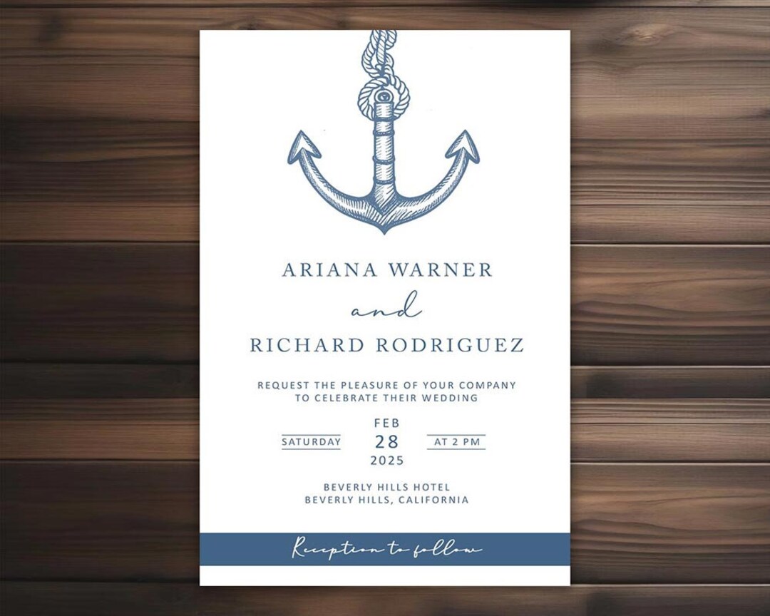 Nautical Wedding Invitations - Boat, Anchor, Invite - Printable ...