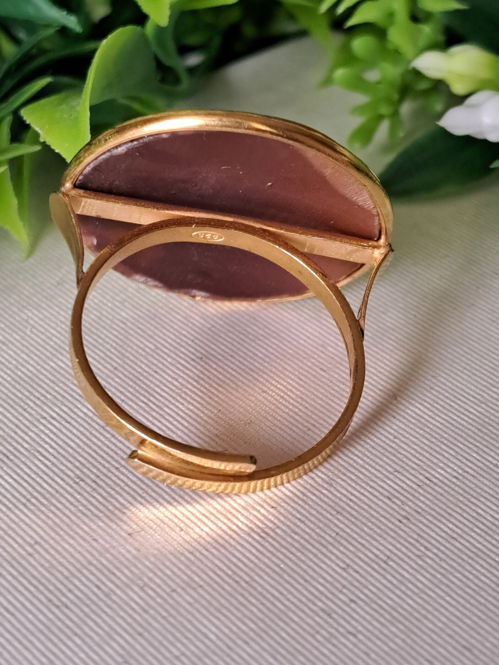 Sun and Moon Sardonic Shell Cameo Ring and Gold-plated 925 Silver ...