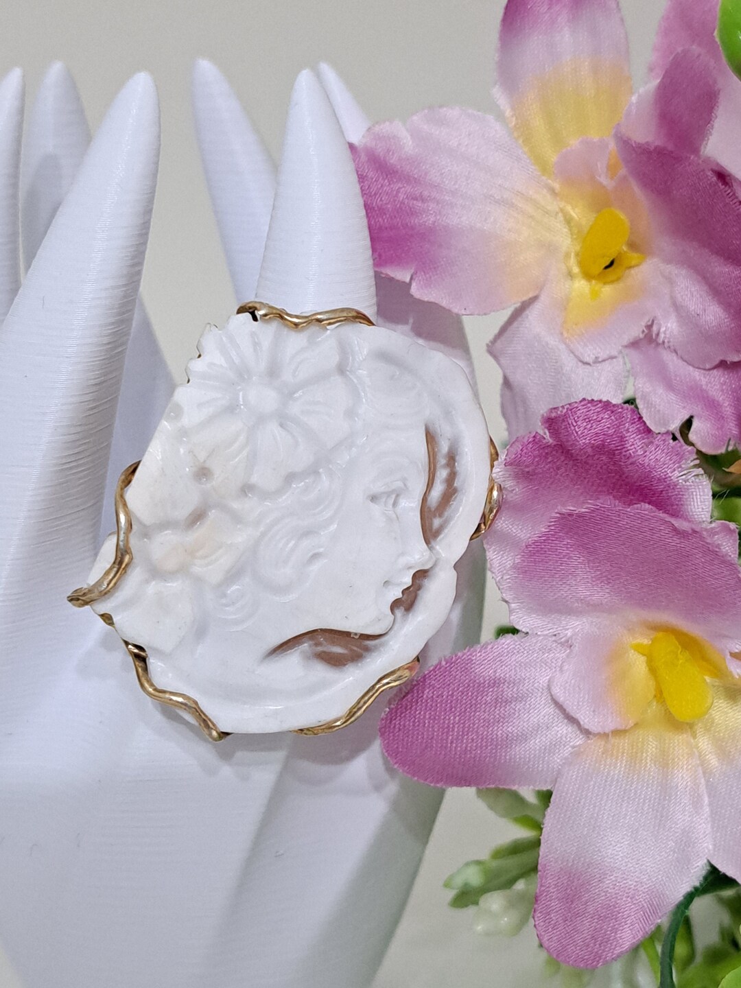 Sardonic Shell Cameo Ring, 925 Silver Maxi Ring, Italian Jewels - Etsy