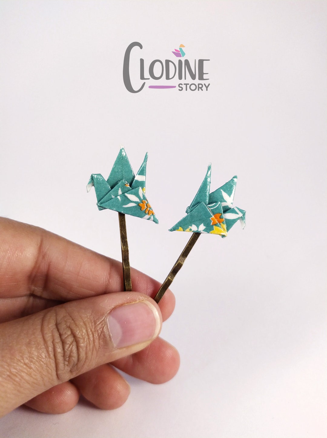 Green Origami Crane Hair Pins, Origami Hair Pins, Origami Crane Hair ...