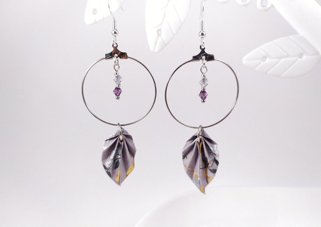 Origami Leaf Hoops, Leaf Hoop Earrings, Origami Leaf Earrings, Leaf ...