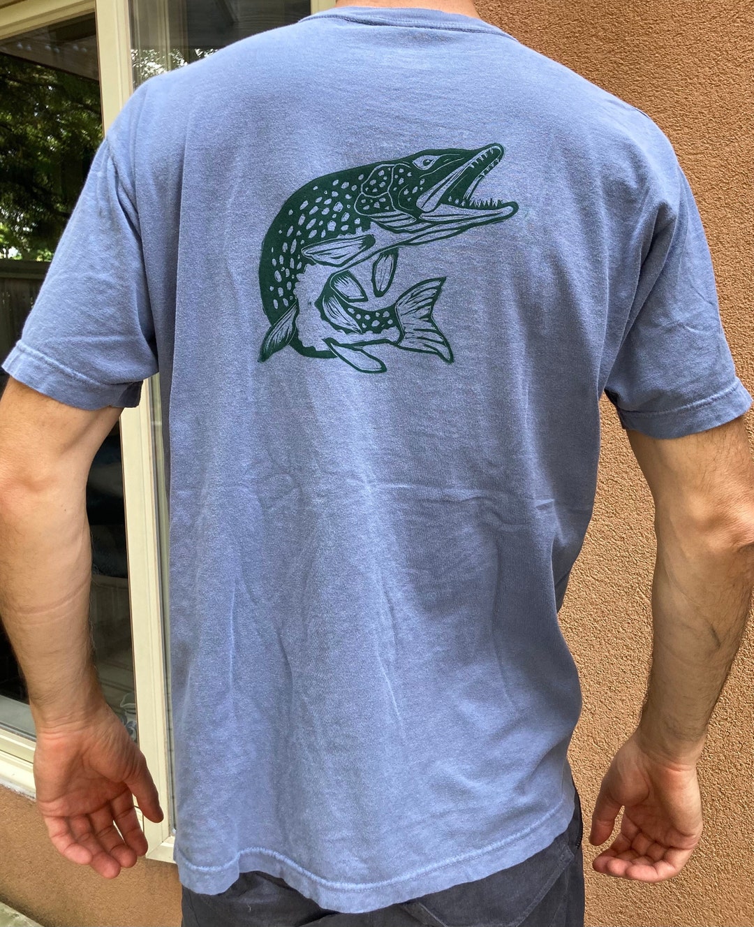 Hand Printed Flyfishing Pike T-shirt, Fish T-shirt. Fish Shirt ...
