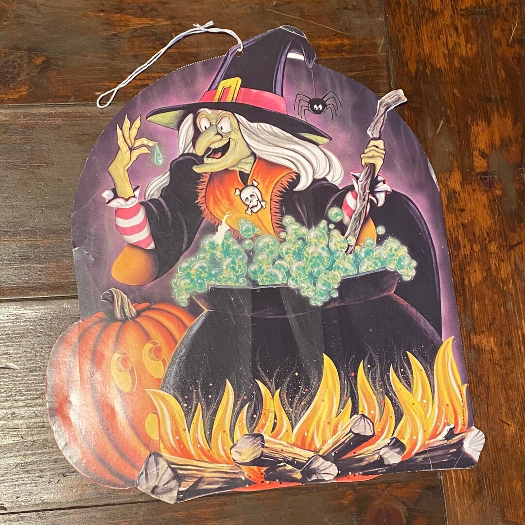 Vintage Beistle 1983 Halloween Witch With Caldron Die Cut Flat Hanging ...
