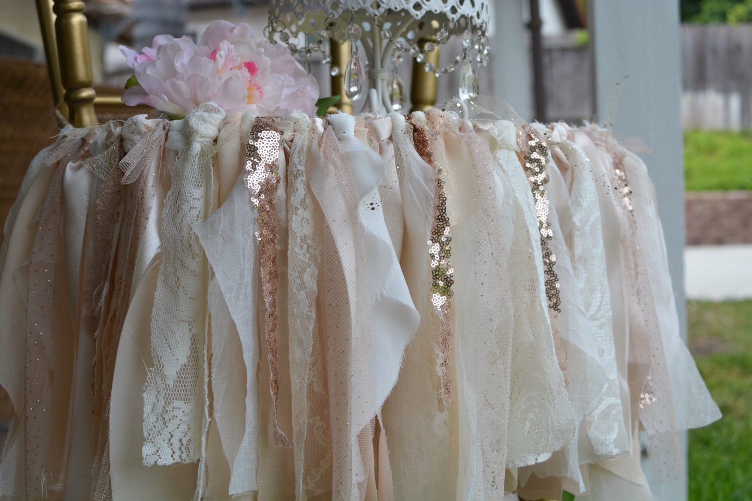 Cream Gold Lace High Chair Skirt , Shabby Chic Banner, Gold High Chair ...