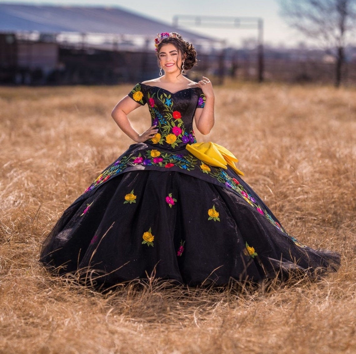 Mexican Quinceañera Floral Gown. Mexican Fiesta Dress. Mexican | Etsy