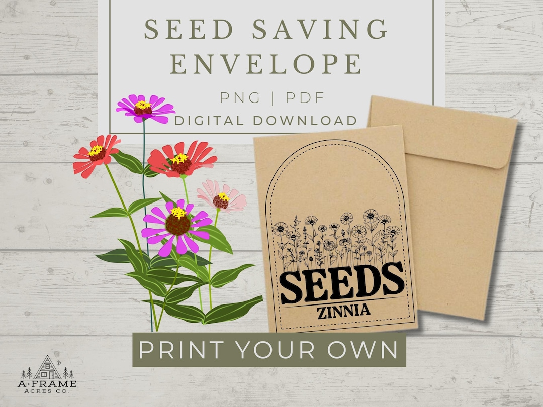DIY Seed Saving Envelope, Zinnia Seed Packet, Printable Template, Seed ...
