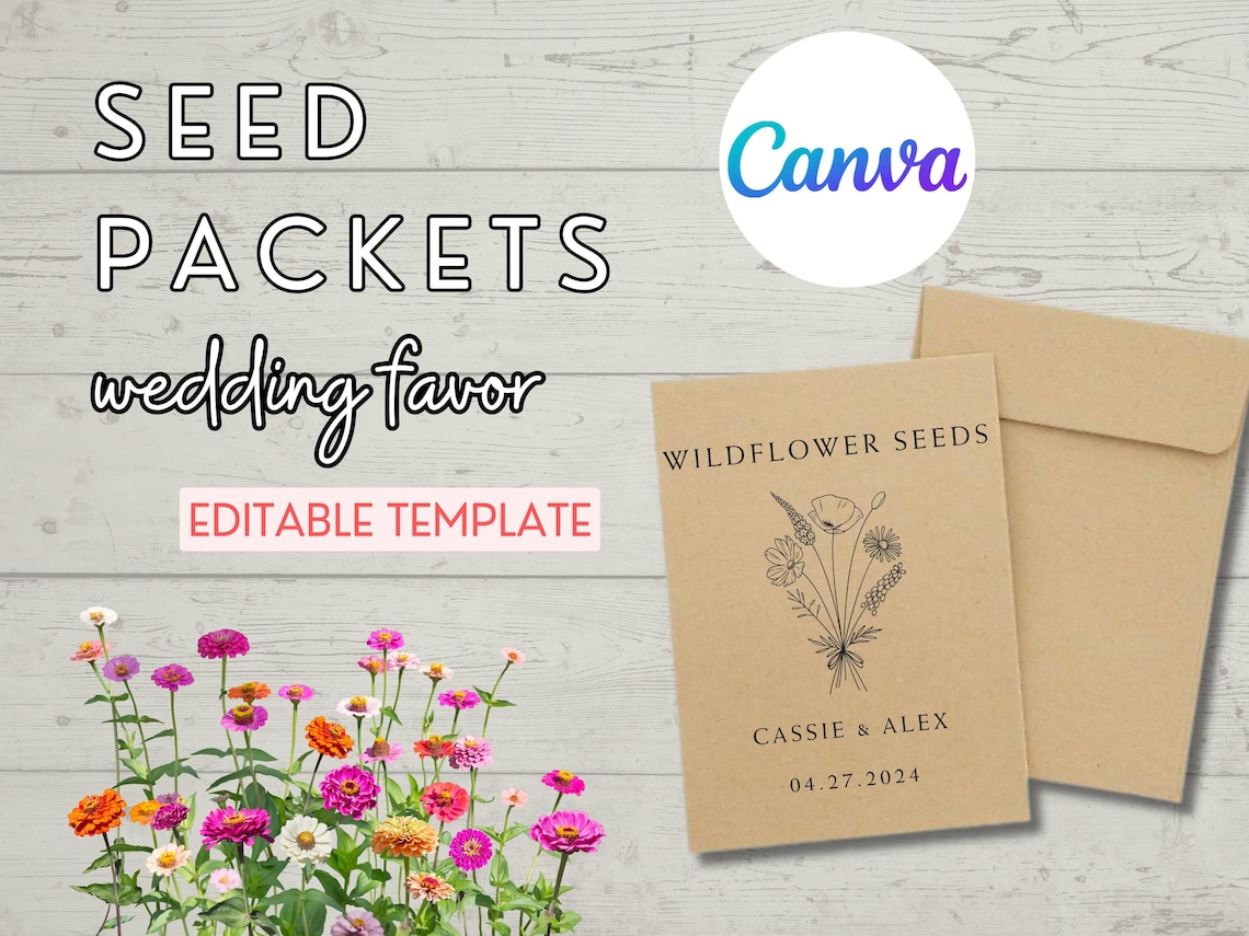 DIY Wedding Favor Seed Envelope Template, Printable Editable Canva ...